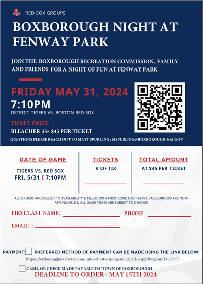 Boxborough Recreation Commission: Boxborough Night at Fenway Park
